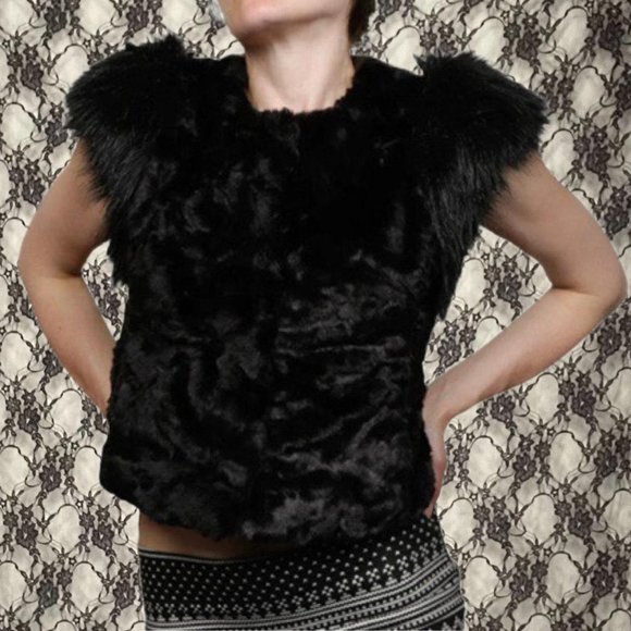 Neiman Marcus | Jackets & Coats | Black Fuzzy Faux Fur Glam Posh Rocker ...